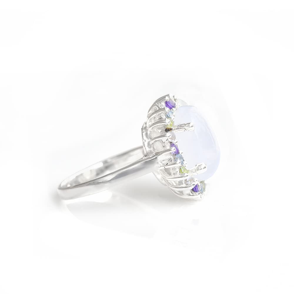 YoTreasure Moonstone Solid Sterling Silver Multi Gemstone Flower Cluster Ring