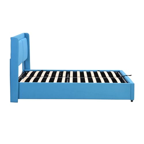 WOXYX Queen Size Platform Bed,Storage Upholstered Hydraulic Beds Frame with 2 Drawers,Blue