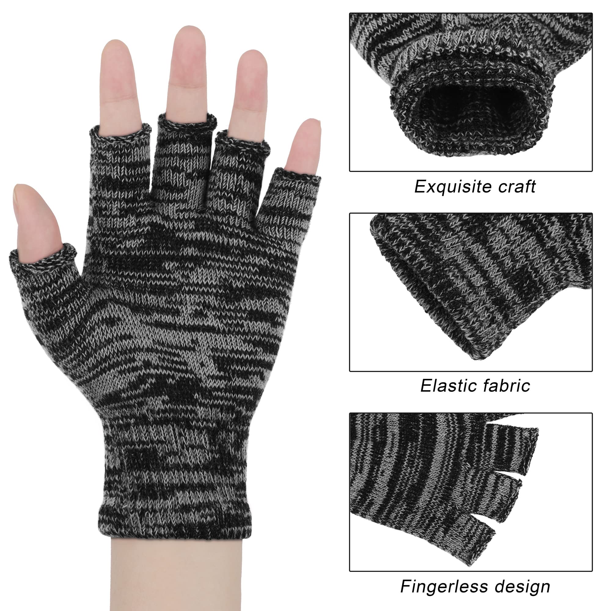 URATOT 2 Packs Winter Knitted Gloves Fingerless Gloves Warm Magic Half Finger Gloves for Men and Women