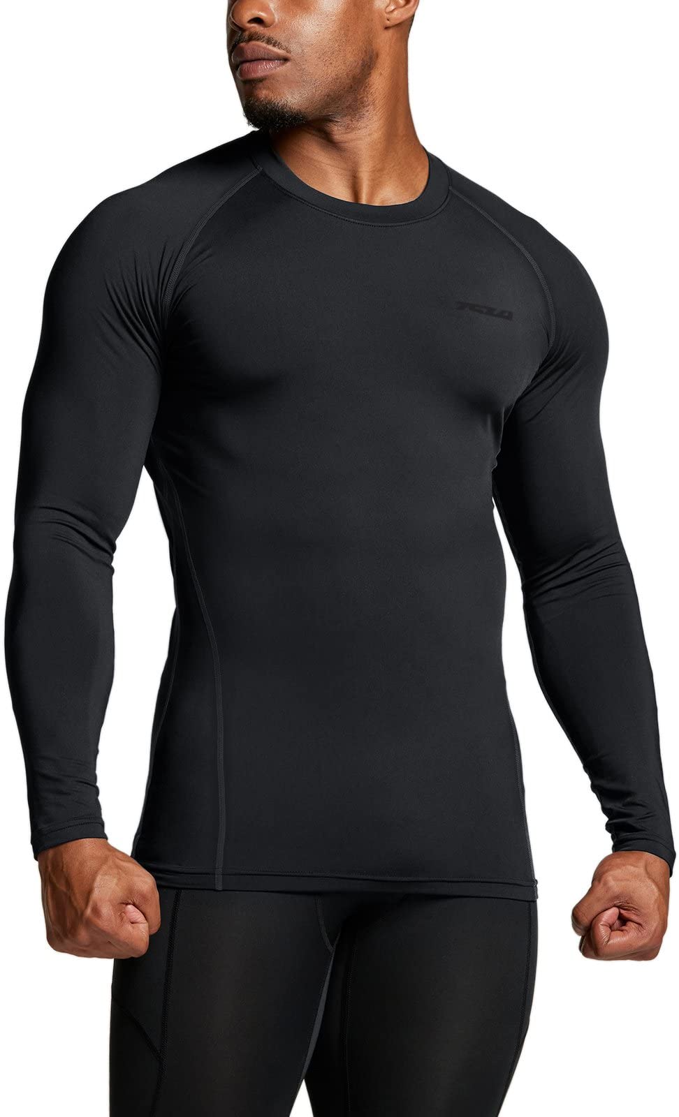 TSLA Men's Thermal Long Sleeve Compression Shirts, Athletic Base Layer Top, Winter Gear Running T-Shirt, Heat Core 2pack Black/Charcoal, Medium