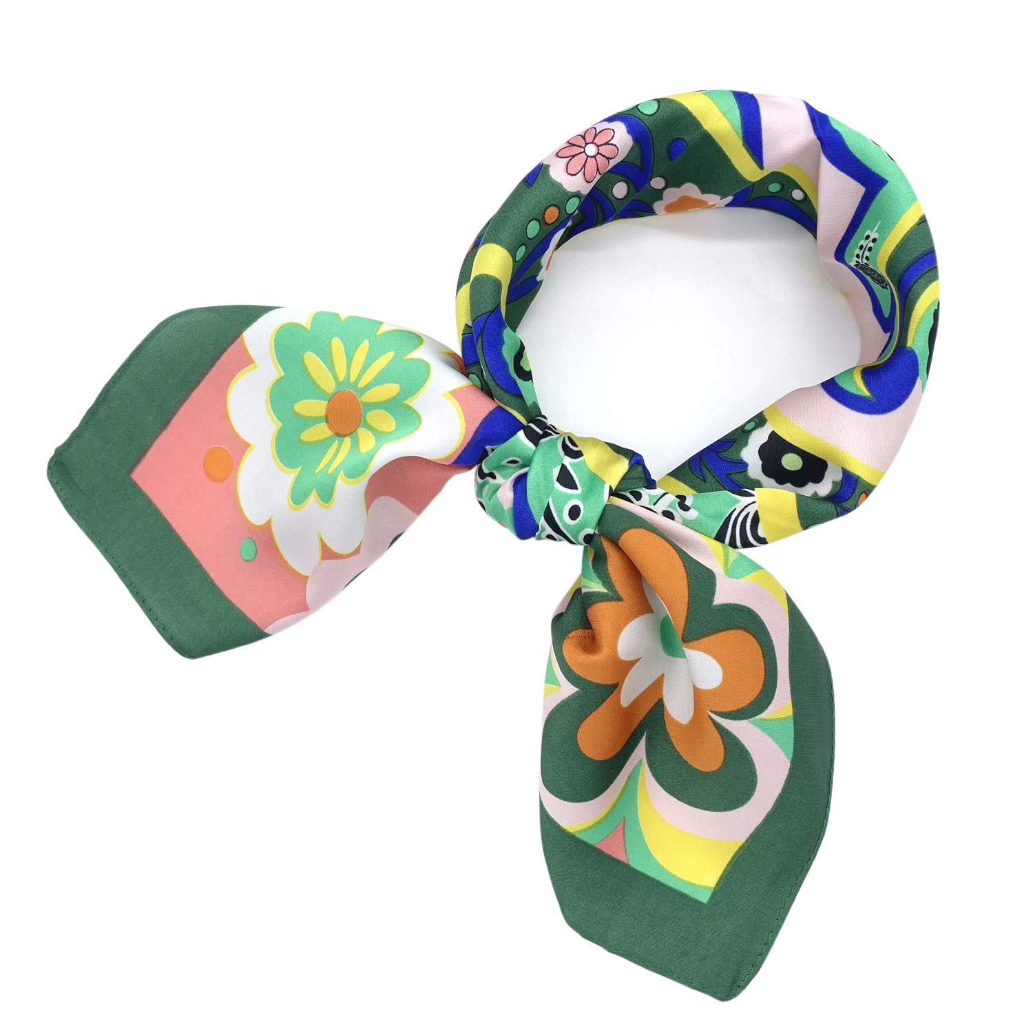 YOUR SMILE Silk Feeling Like Scarf Women’s Fashion Pattern Large Square Satin Headscarf Headdress 24''x24'',Colorful Flower