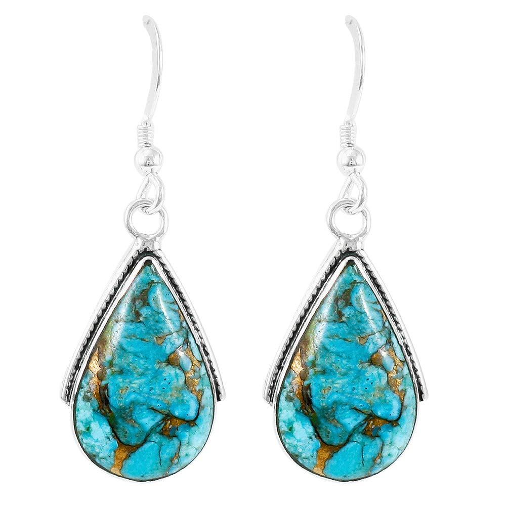 Turquoise Earrings 925 Sterling Silver & Genuine Copper-Infused Matrix Turquoise (Select style) (Chandelier)