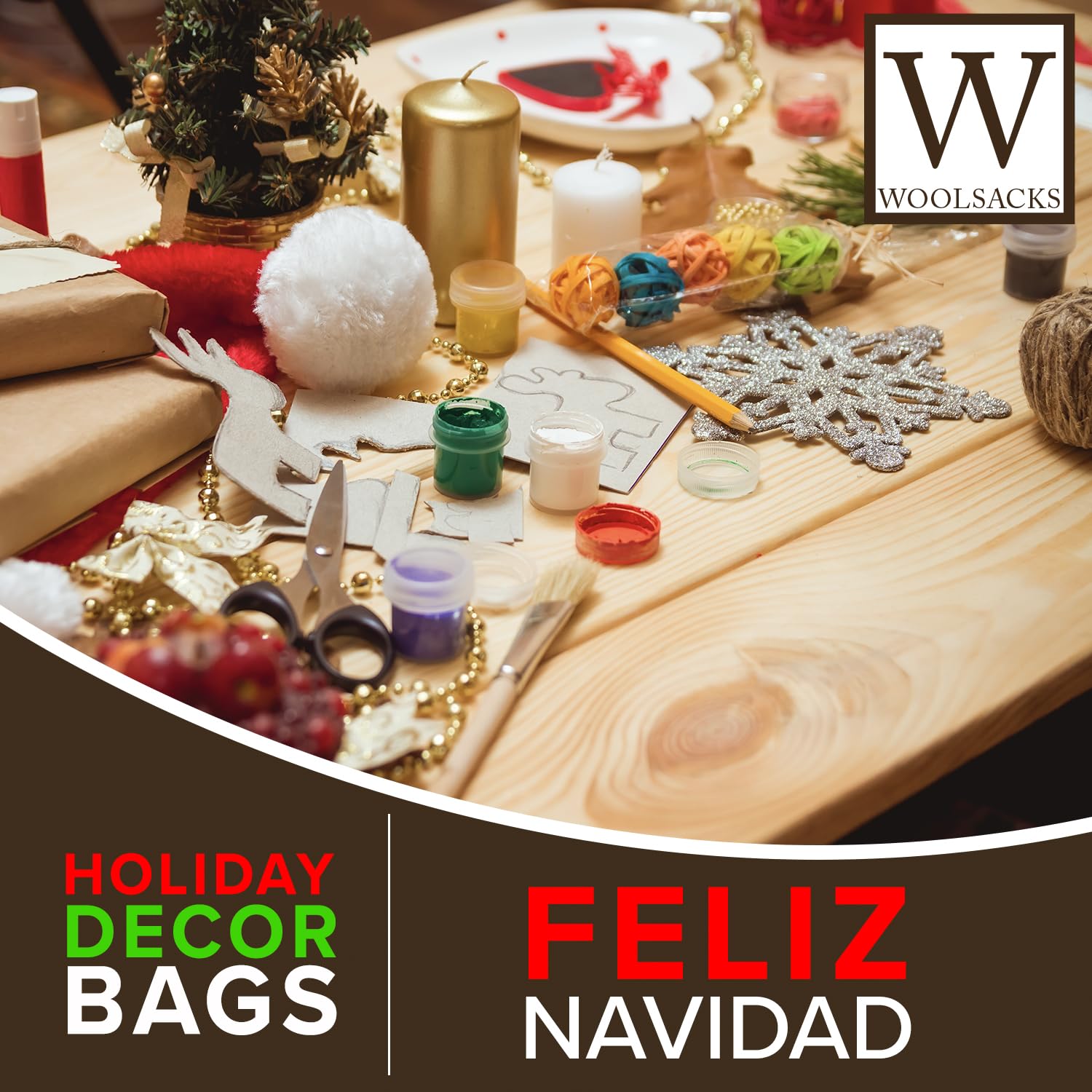 Woolsacks Burlap Christmas Bags | Blank Burlap Sacks for Holiday Crafts and Farmhouse Christmas Decor | 9" x 14" | Made in the USA (Pack of 3)