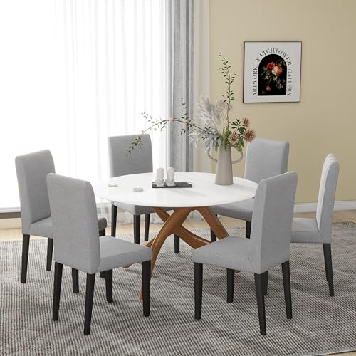 Wonder Comfort Fabric Upholstered Chairs Set of 2, Trim Solid Wood Dining Seats for Living Room Kitchen Bedroom, Light Gray