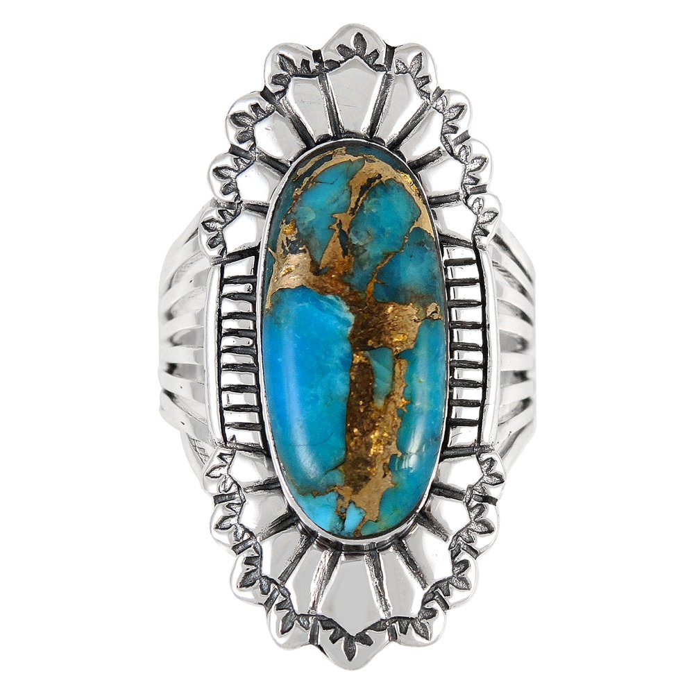 Turquoise Ring Sterling Silver 925 Genuine Gemstones Size 6 to 11 (Teal/Matrix Turquoise) (10)
