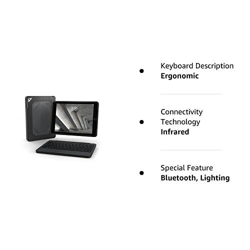 ZAGG Rugged Book Detachable Case and Magnetic-Hinged Keyboard for iPad Air, iPad Air 2, & iPad 9.7 inch, - Multi-Device Bluetooth Pairing, Backlit Keyboard - USB-C to USB-C Cable Included (Black)