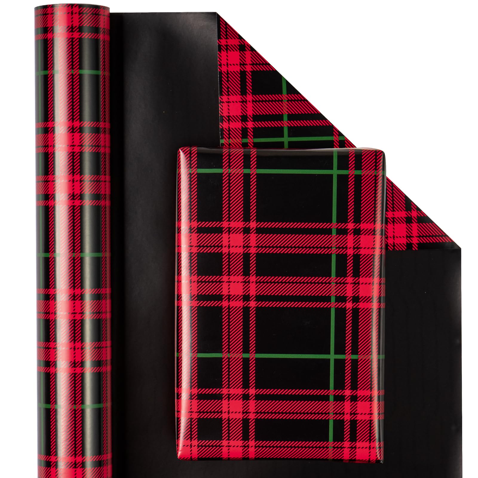 WRAPAHOLIC Reversible Christmas Wrapping Paper - Mini Roll - 17 Inch X 33 Feet - Merry Christmas Lettering and Solid Red Design for Chrsitmas, Holiday, Party Celebration