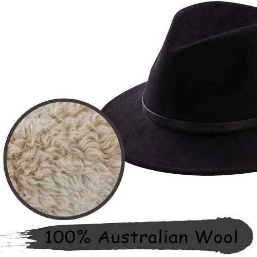Womens Fedora Hats 100% Wool Wide Brim Felt Panama Sun Hats Vintage Trilby Cap with Buckle