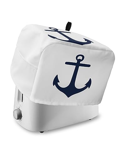 Toaster Cover, 4 Slice Toaster Cover Nautical Navy Blue Anchor White Background Kitchen Small Appliance Covers, Dust and Machine Washable Bread Maker Cover (12w X 11d X 8h)