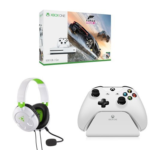 Xbox One S 500GB Console - Forza Horizon 3 Bundle + Turtle Beach Recon 50X White Stereo Gaming Headset + Controller Gear White Controller Stand v2.0