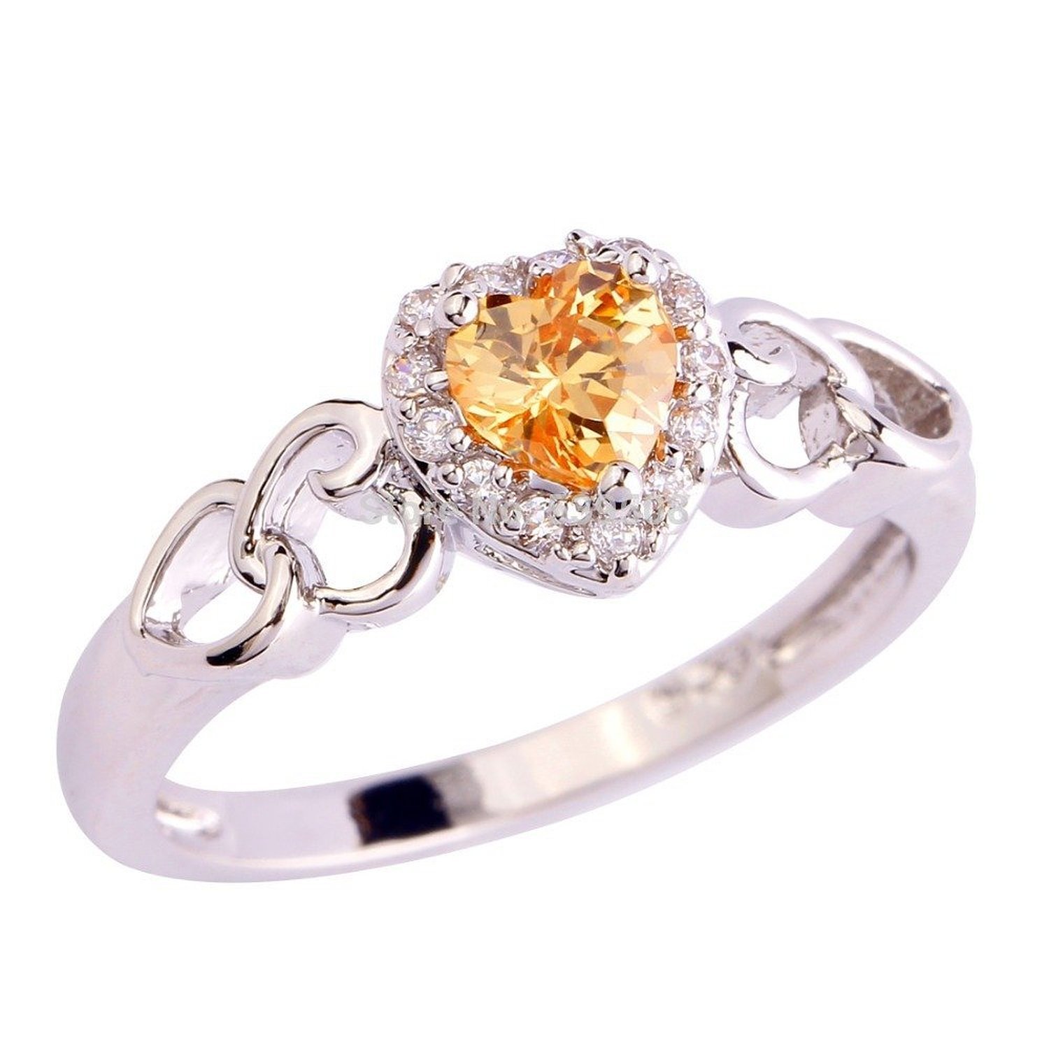 Veunora Jewelry Silver Plated Created Morganite Cubic Zirconia Filled Dainty Heart Love Ring for Women Size 12
