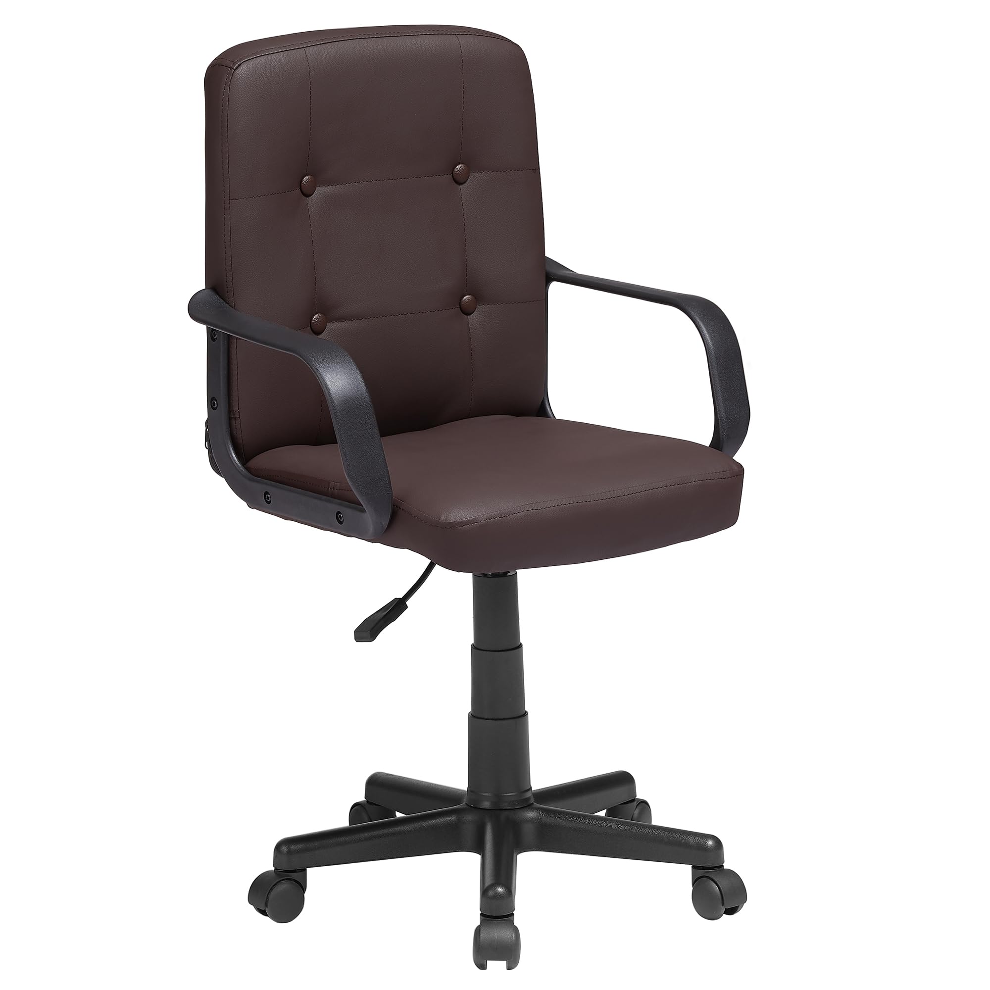 VECELO Home Office Desk Chair with Armrests,Mid Back Adjustable Height, 360-Degree Swivel, 330 Pound Capacity, Coffee, Set of 1