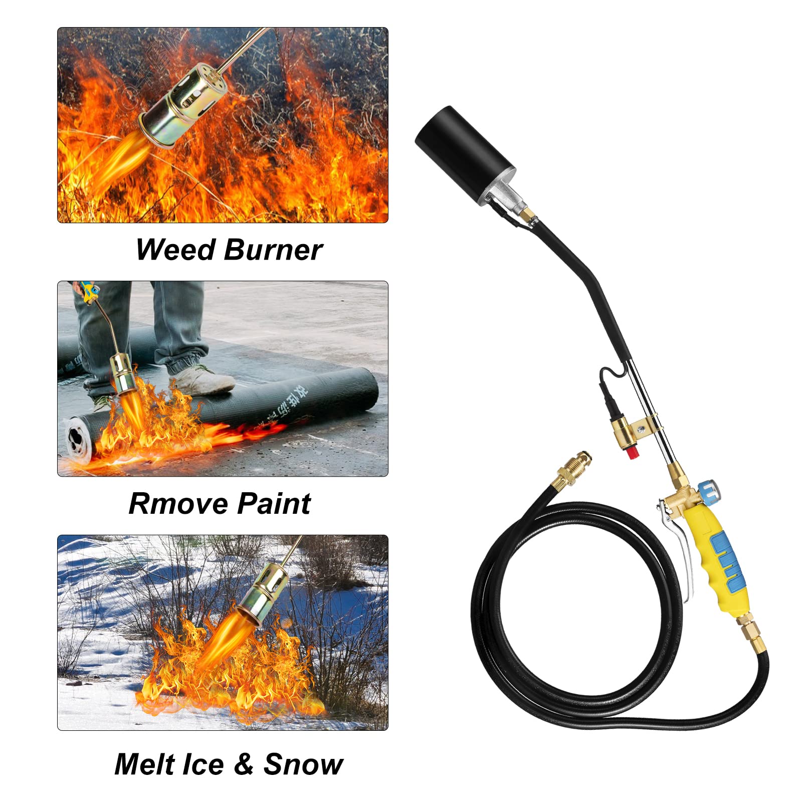 YOUDO Propane Torch Weed Burner, Heavy Duty Flame Thrower 500 BTU with CSA Certificate Extra Long 6FT Hose, Push Button Igniter, Flame Control, Ergonomic Handle for Garden Weeds, Ice Snow
