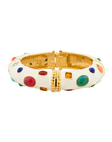 White Enamel/Multi Gemstone Bangle Bracelet White
