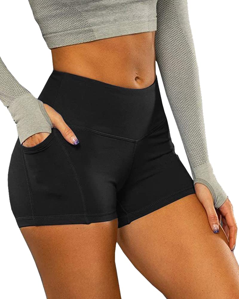 Wudia Womens Workout Shorts Scrunch Booty High Waisted Butt Lifting Athletic Leggings with Pockets (Black,Small)