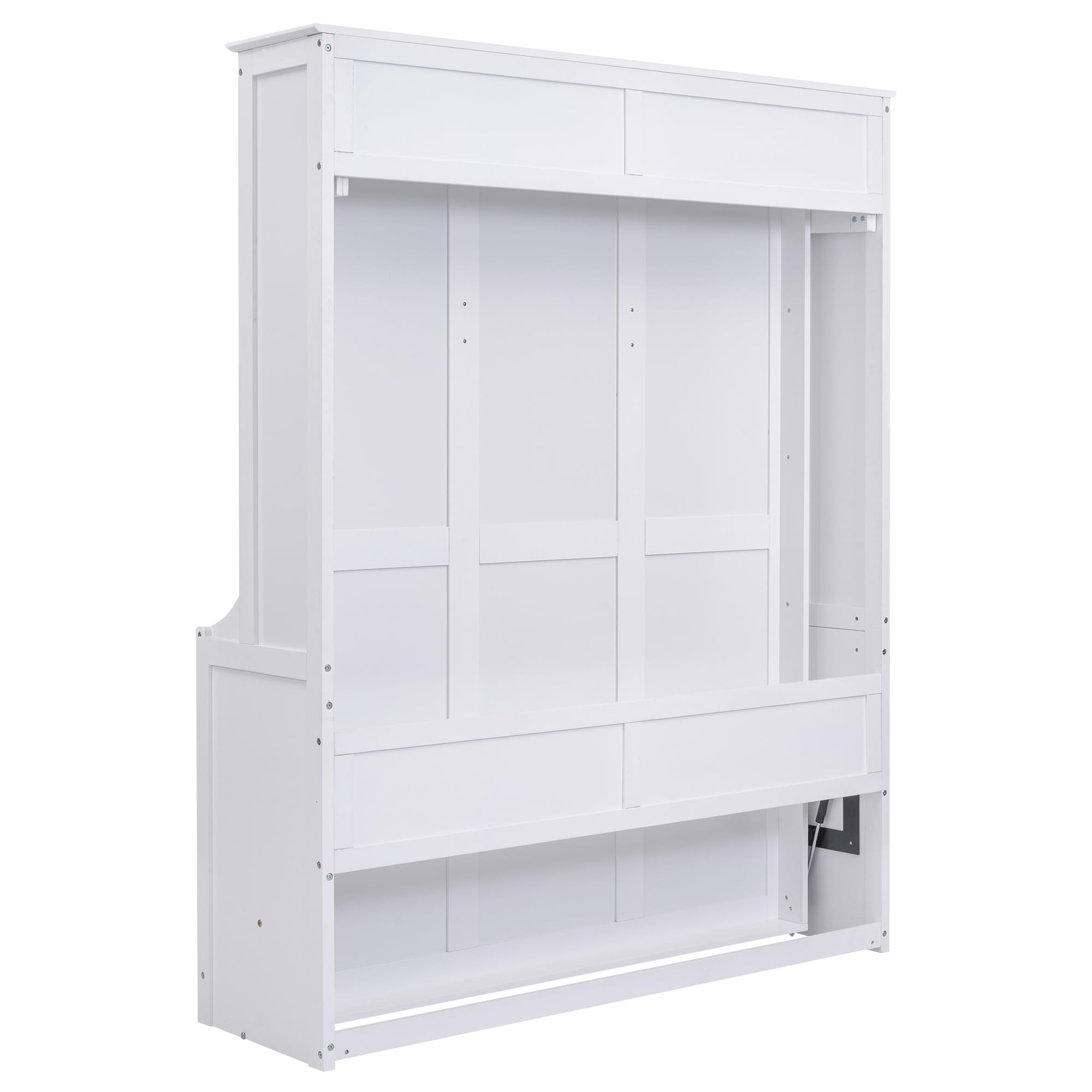 YSWH Queen Size High Murphy Bed Chest, Wood Murphy Bed Frame with Shelf Desk, Mobile Versatile Chest Bed Folding Bed for Bedroom Furniture, Foldable Platform Bed Folded into Cabinet (White)