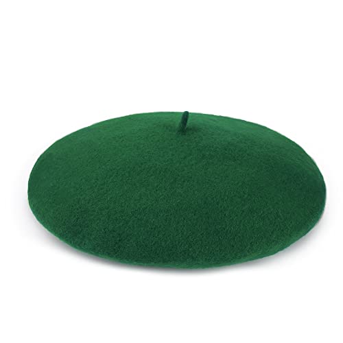 Wool Beret Hat French Beret Cap Winter Artist Painter Hat Solid Color for Women (Green)