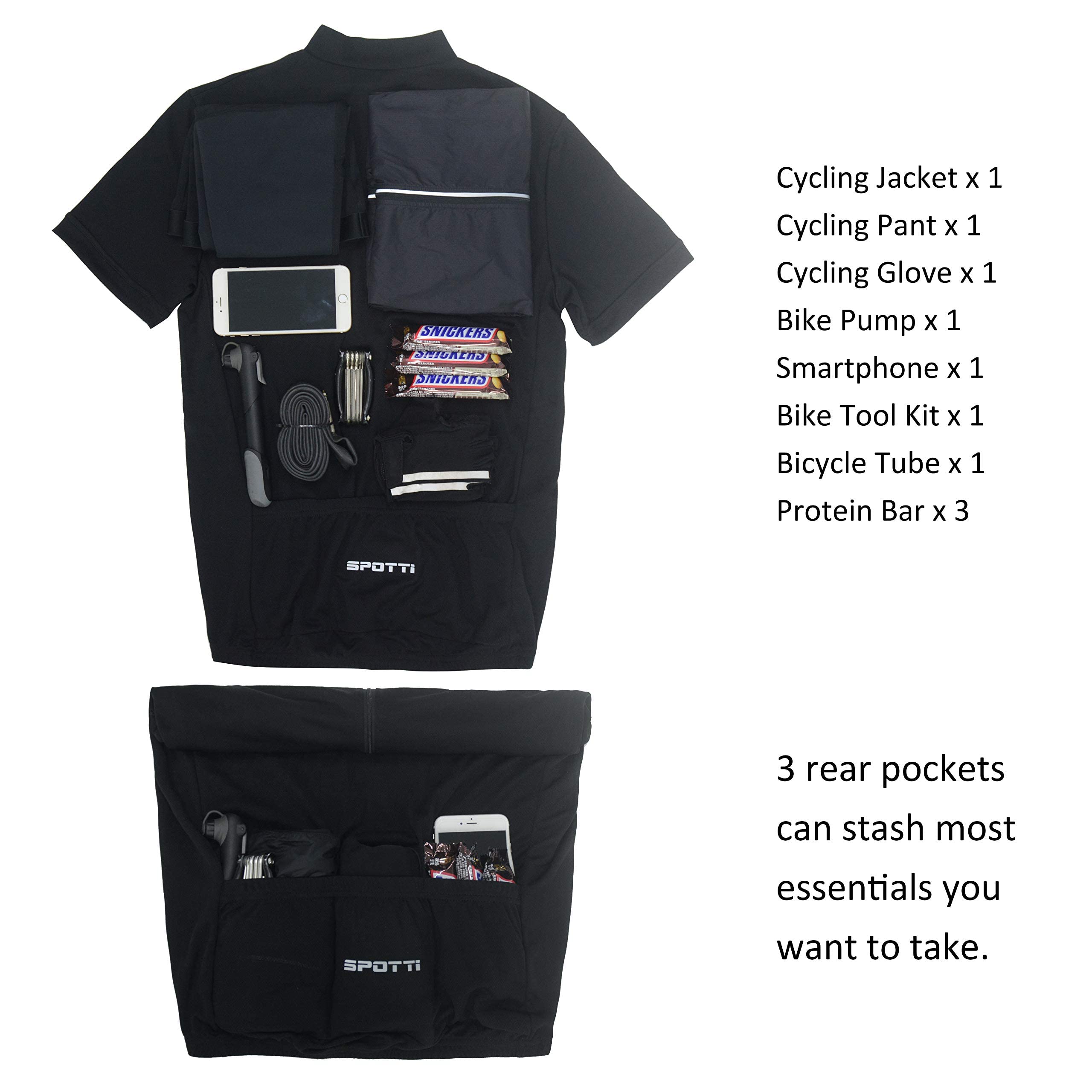 Spotti Men's Cycling Bike Jersey Short Sleeve with 3 Rear Pockets- Moisture Wicking, Breathable, Quick Dry Biking Shirt Black