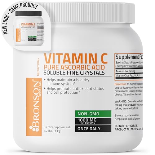 Vitamin C Powder Pure Ascorbic Acid Soluble Fine Non GMO Crystals β Promotes Healthy Immune System and Cell Protection β Powerful Antioxidant - 1 Kilogram (2.2 Lbs)