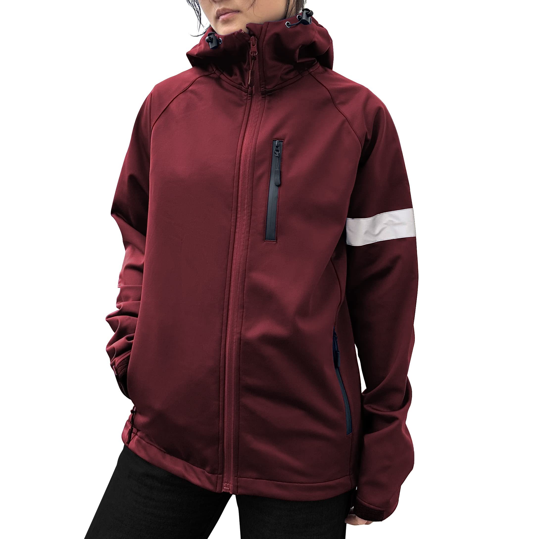 Wulibike Cycling Jackets for Womens Running Jacket Winter Thermal Reflective Hoodie Windproof Coat With 6 Pockets