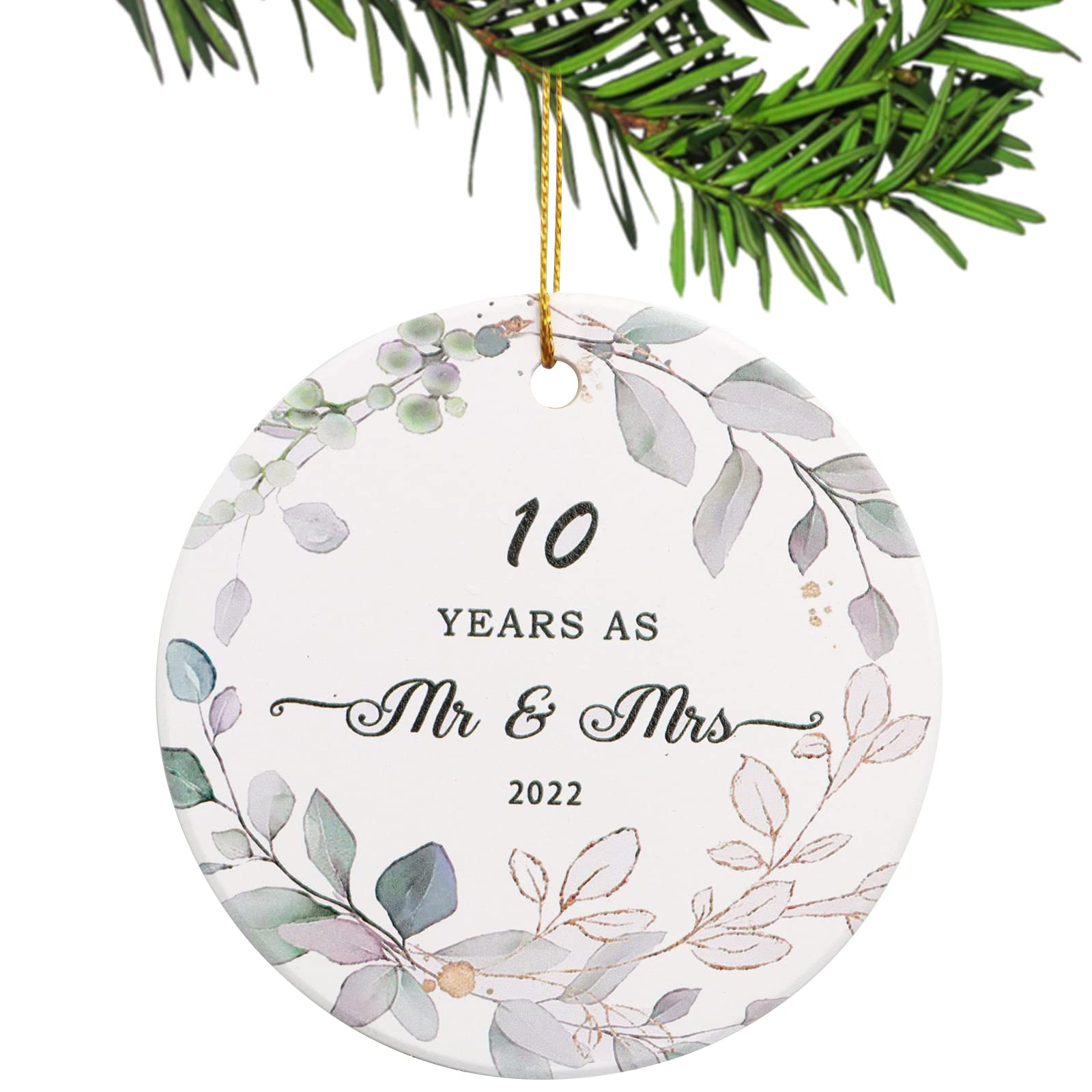 ZOCONE 10 Years as Mr & Mrs 2022 Ceramic Ornament, 10 Year for Couples, 10th Wedding for Home Decoration Christmas Tree Ornaments Hanging Accessories