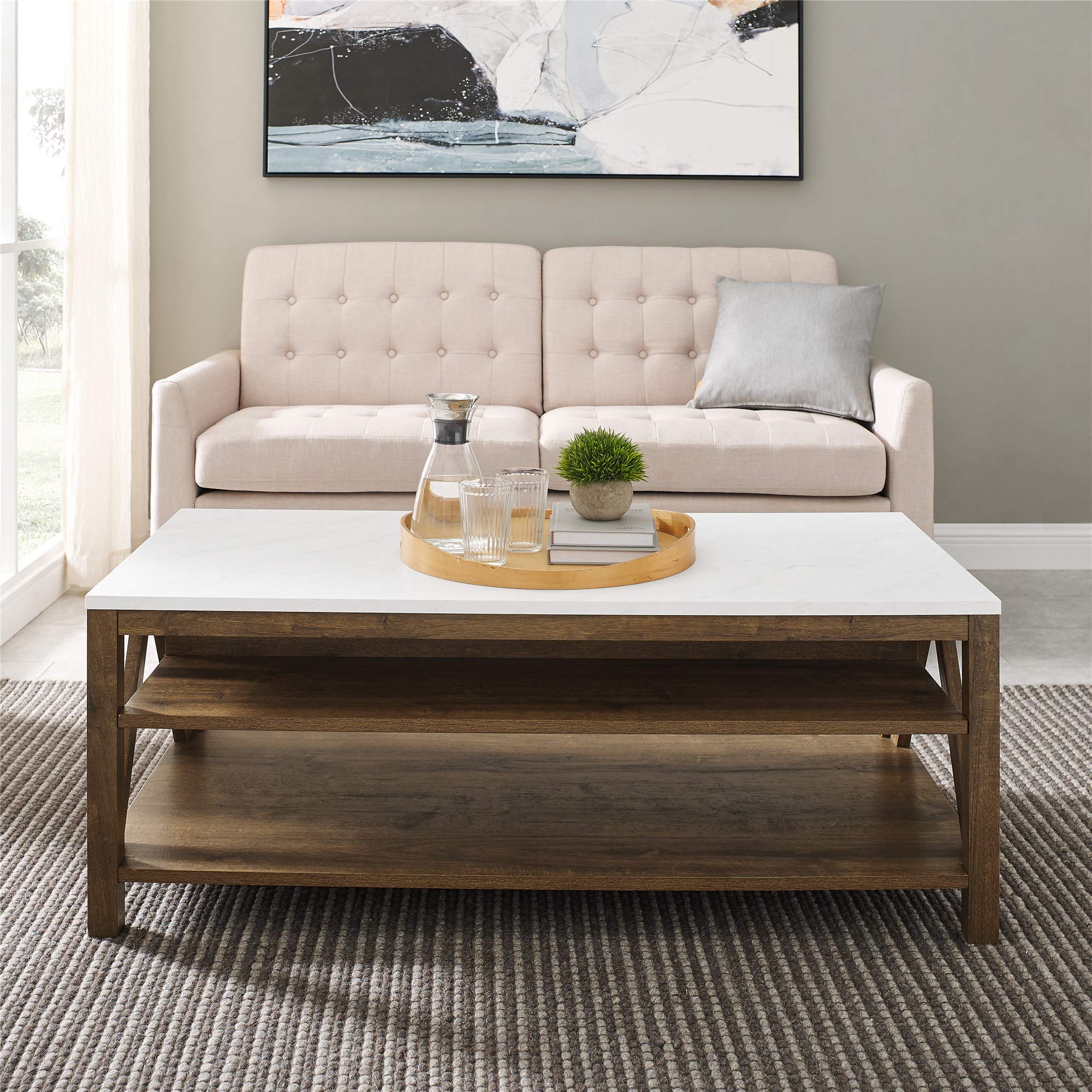 Walker Edison Modern Farmhouse Accent Entryway Table Entry Table Living Room End Table, 52 Inch, Concrete