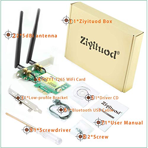 Ziyituod Wireless Dual Band-AC1200A(2.4G 300Mbps+5G 867Mbps),PCI-E WiFi Card Wireless Network Adapter for Win7/8/10/11,Linux,Detachable Antenna,Easy to Assemble,Plug and Play,no BT