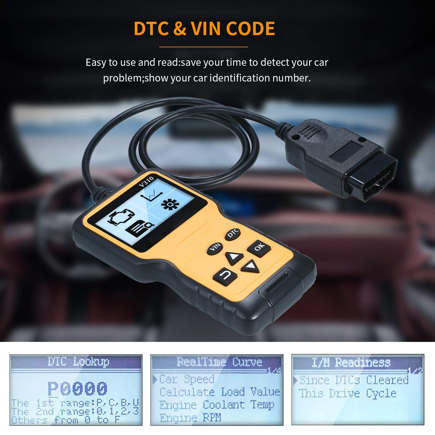 VISLONE V310 Car OBD2 Scanner Code Reader Universal Engine Light Error Analyzer CAN Diagnostic Scan Tool for All O-B-D-II Protocol Cars Since 1996