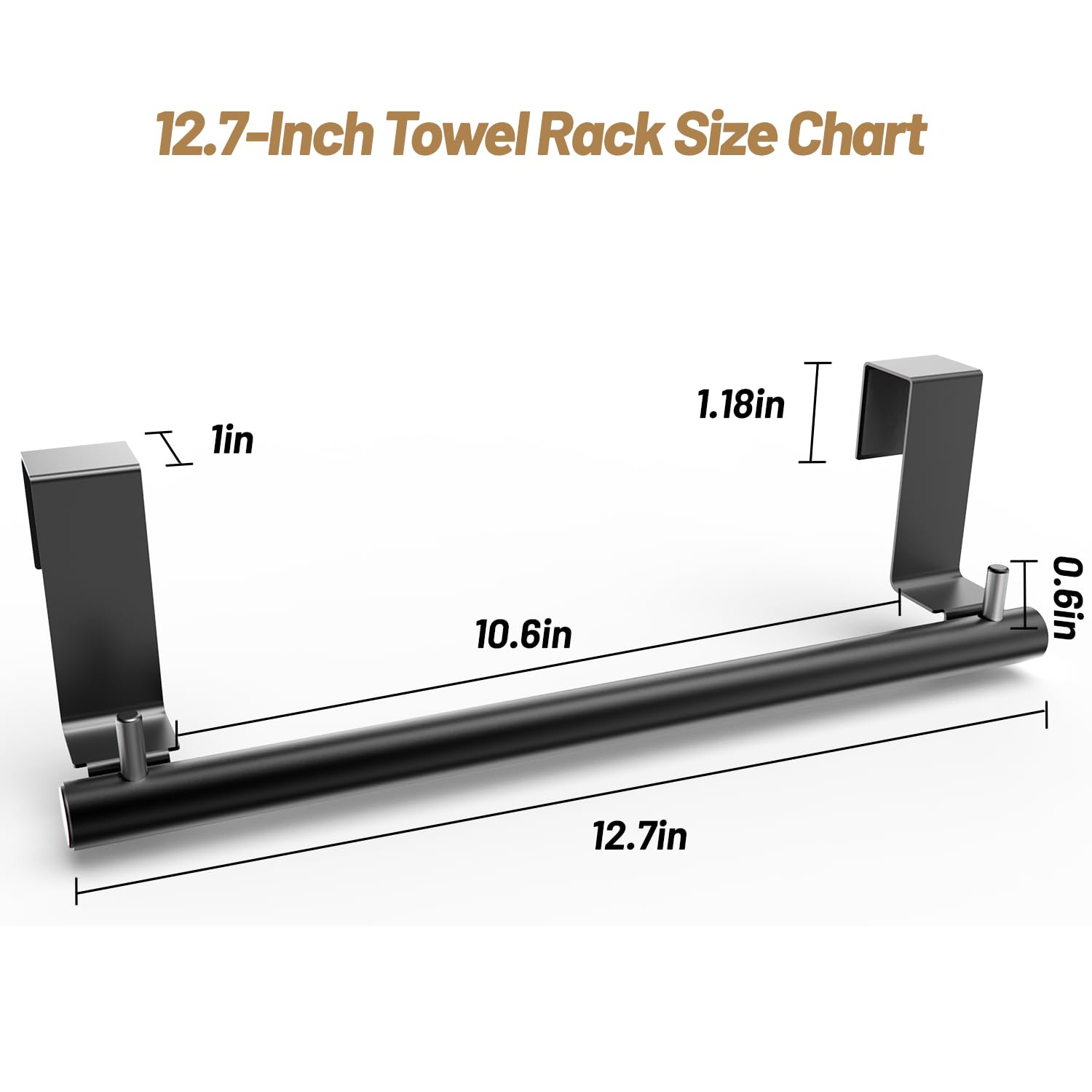 VEHHE Over Door Towel Rack-2pcs, 12.7-Inches, Cabinet Towel Holder with Eva Foam Pads, Over Cabinet Towel Bar with 2 Hooks, Dish Towel Holder with Extra Hanging Space (Black)