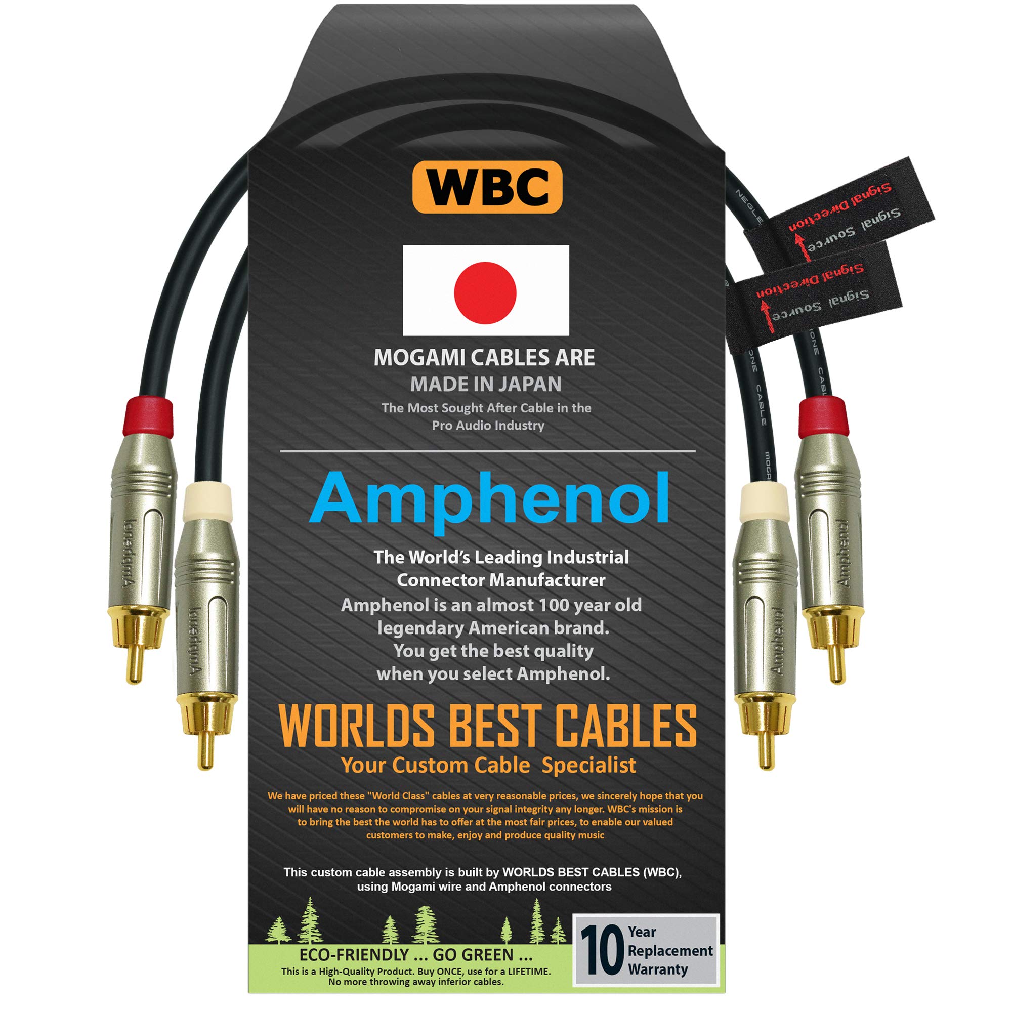 WORLDS BEST CABLES 0.5 Foot β Directional High-Definition Audio Interconnect Cable Pair CUSTOM MADE using Mogami 2549 wire and Amphenol ACPR Die-Cast, Gold Plated RCA Connectors