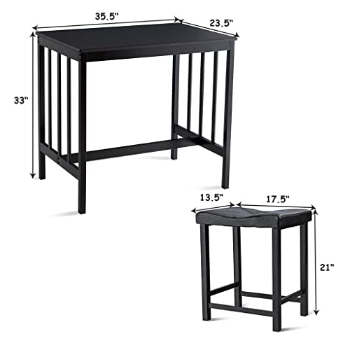 WFHTU 3 Pieces Counter Height Dining Table and 2 Backless Stools Kitchen Bar Furniture