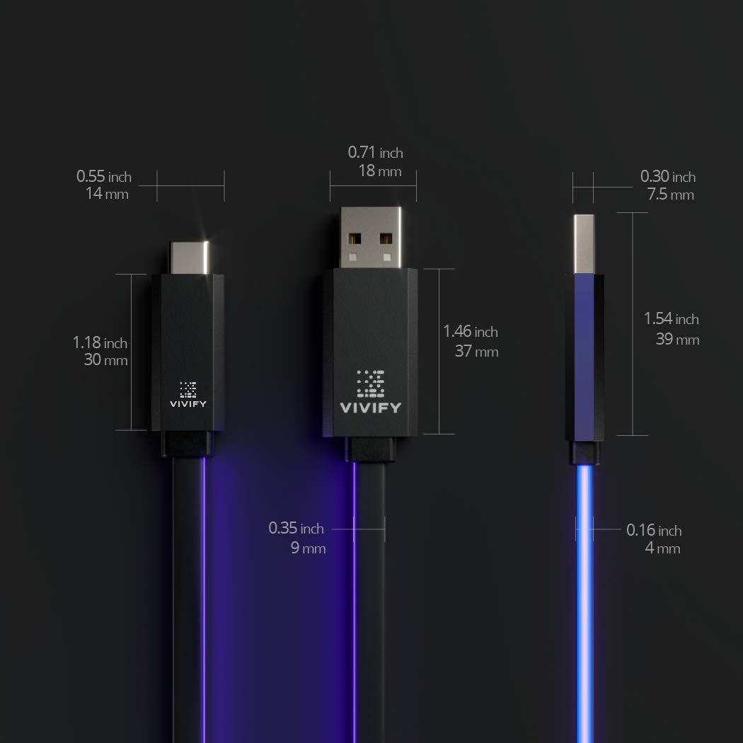 VIVIFY ACESO W10 RGB Led Gaming Light up Type C USB 3.1 3.2 Gen 2 Quick Charge 3 QC3 10 Gbps Car Mobile Cable Orange 3.2ft