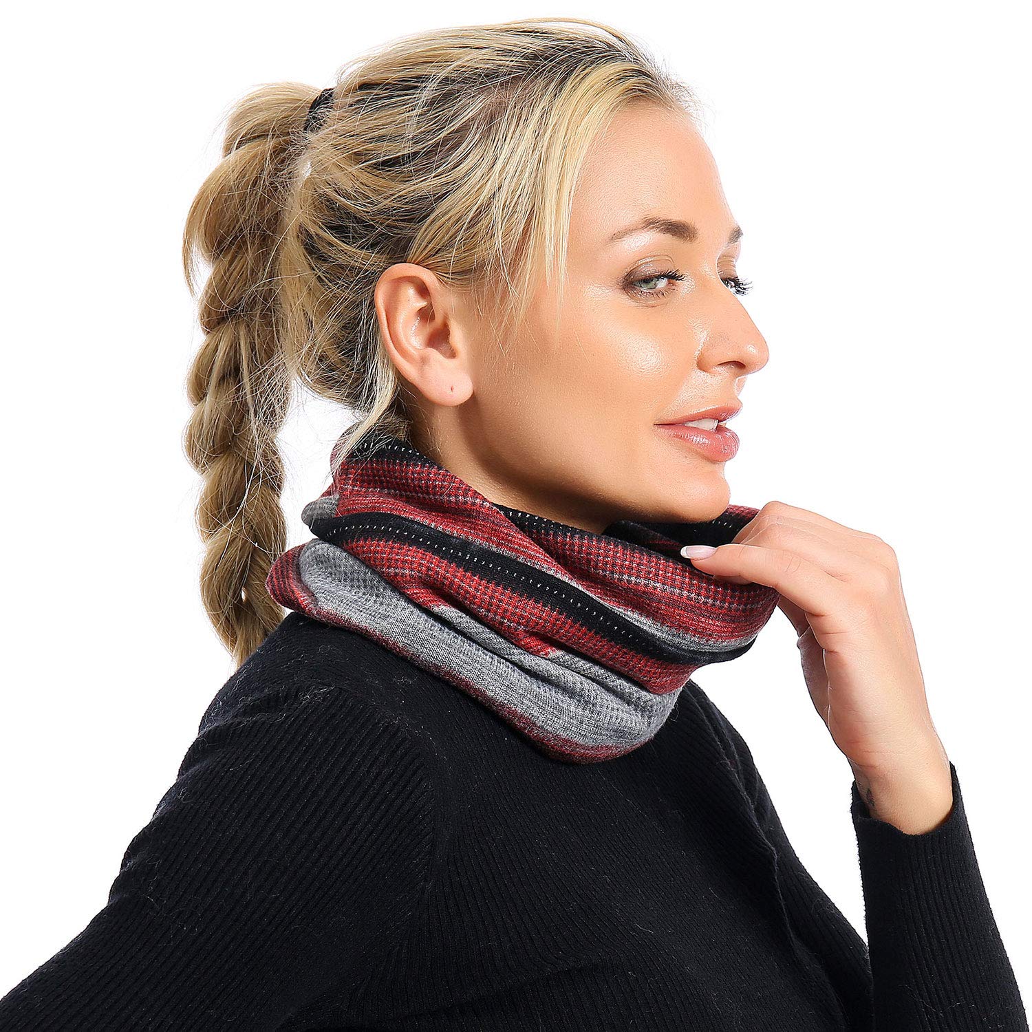 Zando Unisex Soft Beanie Cap Striped Slouchy Chemo Hat Travel Scarf Turban Cozy Skull Cap Lightweight Stretch Sleep Hat for Men Women Blue & Red & Camel Blue One Size