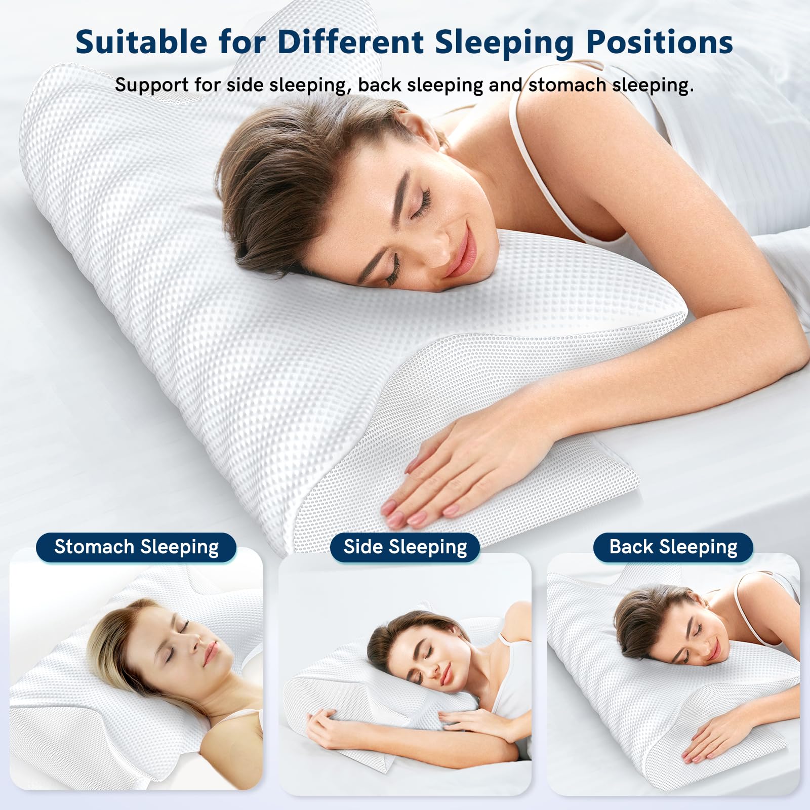 Vuteehy Cervical Neck Pillow for Pain Relief Sleeping, Ergonomic Memory Foam Pillow for Neck and Shoulder Pain, Orthopedic Contour Support Pillows for Side Back & Stomach Sleepers(2023), White