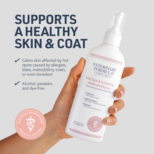 Veterinary Formula Clinical Care Hot Spot & Itch Relief Medicated Spray, 8oz β Easy to Use Spray for Dogs & Cats β Helps Alleviate Sensitive Skin, Scratching, and Licking of Coat