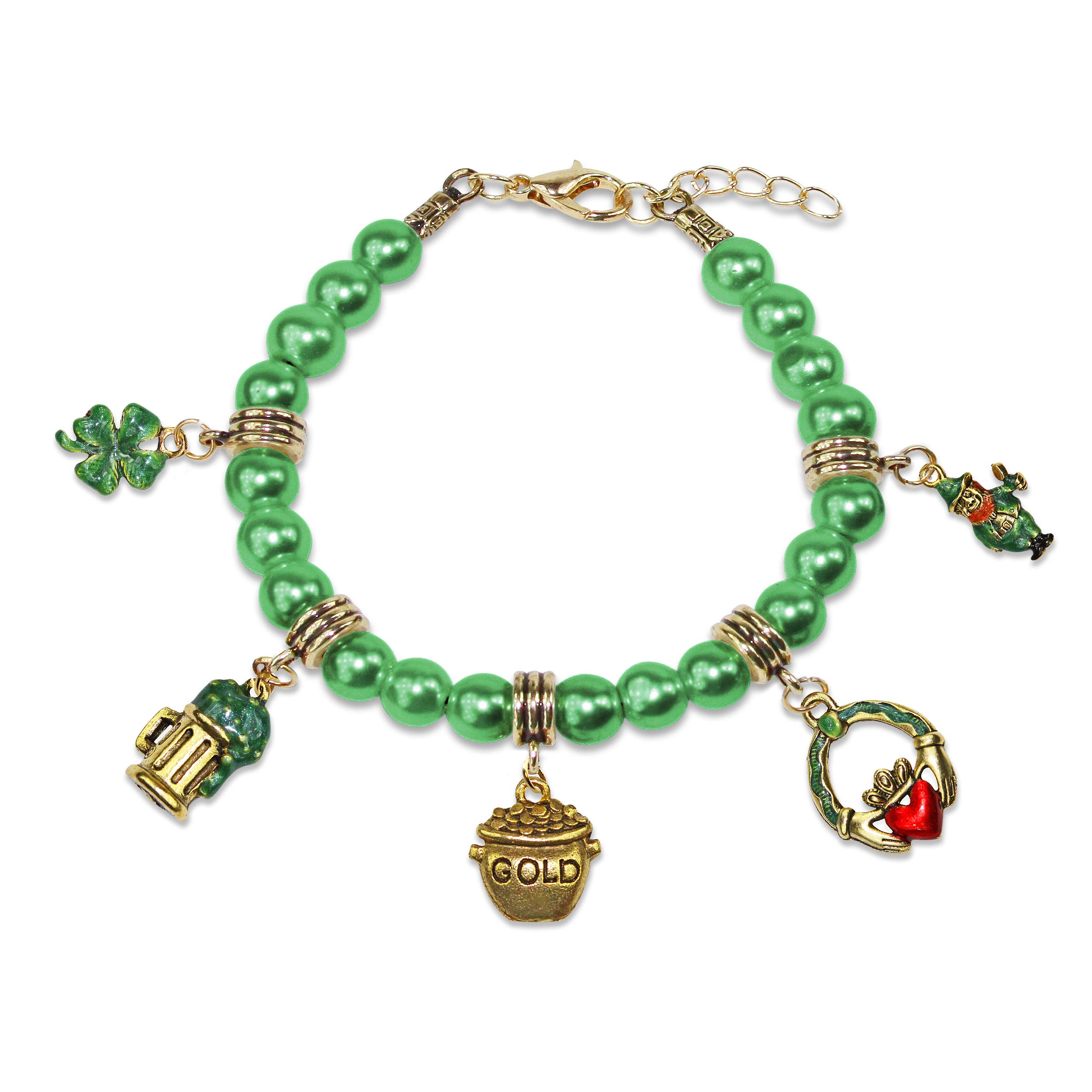 Whimsical Gifts St Patrick's Day Irish Charm Bracelet | Antique Gold Finish | 5 Handpainted Charms | Handmade in USA