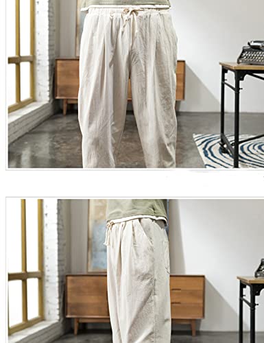 Zontroldy Men's Pants Cotton Linen Yoga Golf Beach Jogger Sweat Lounge Harem Pants Trousers(0009-Khaki1-L)