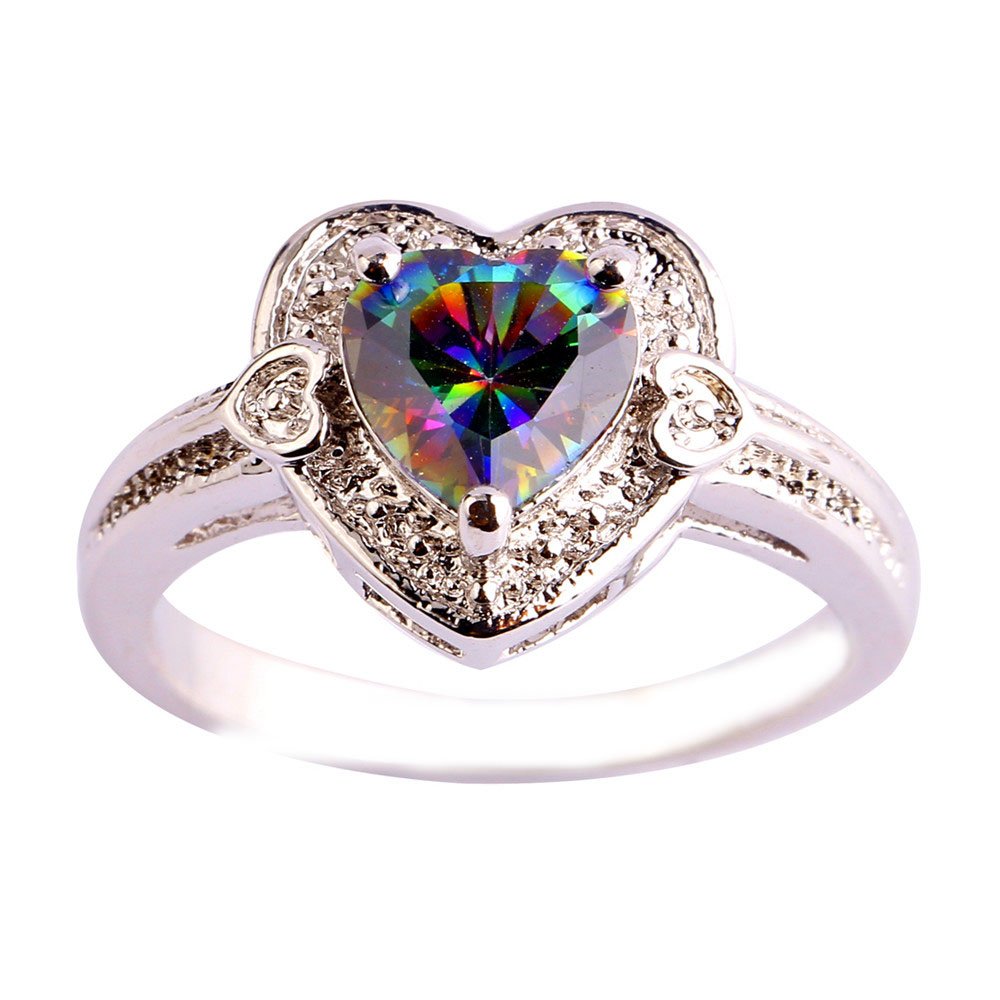 Veunora Jewelry Silver Plated Created Rainbow Topaz Cubic Zirconia Filled Eternity Forever Love Ring for Women Gift Size 10