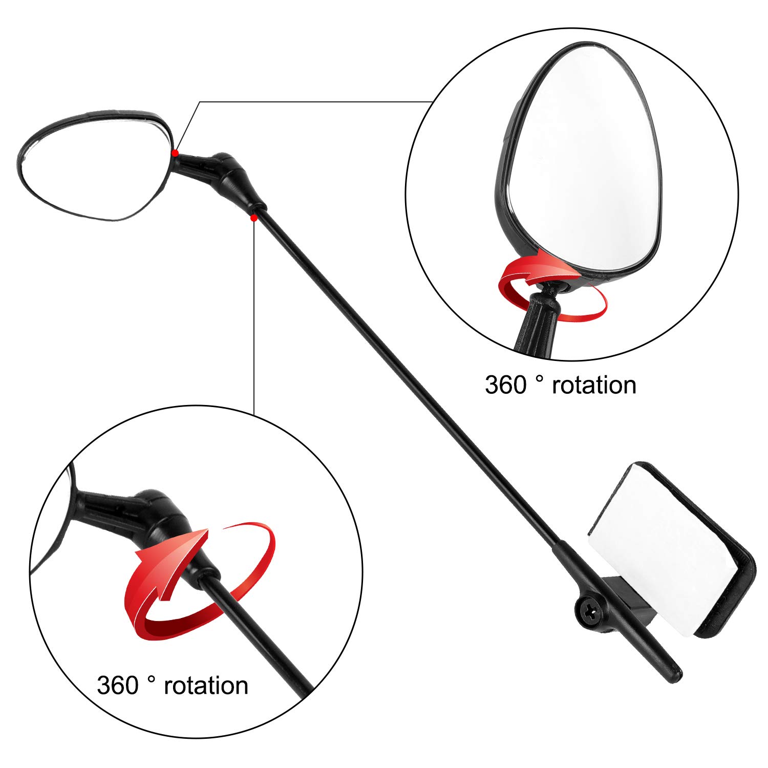 Turboom 360°Rotated Adjustable Bike Helmet Rear View Mirror Safe Riding for Adults & Kids