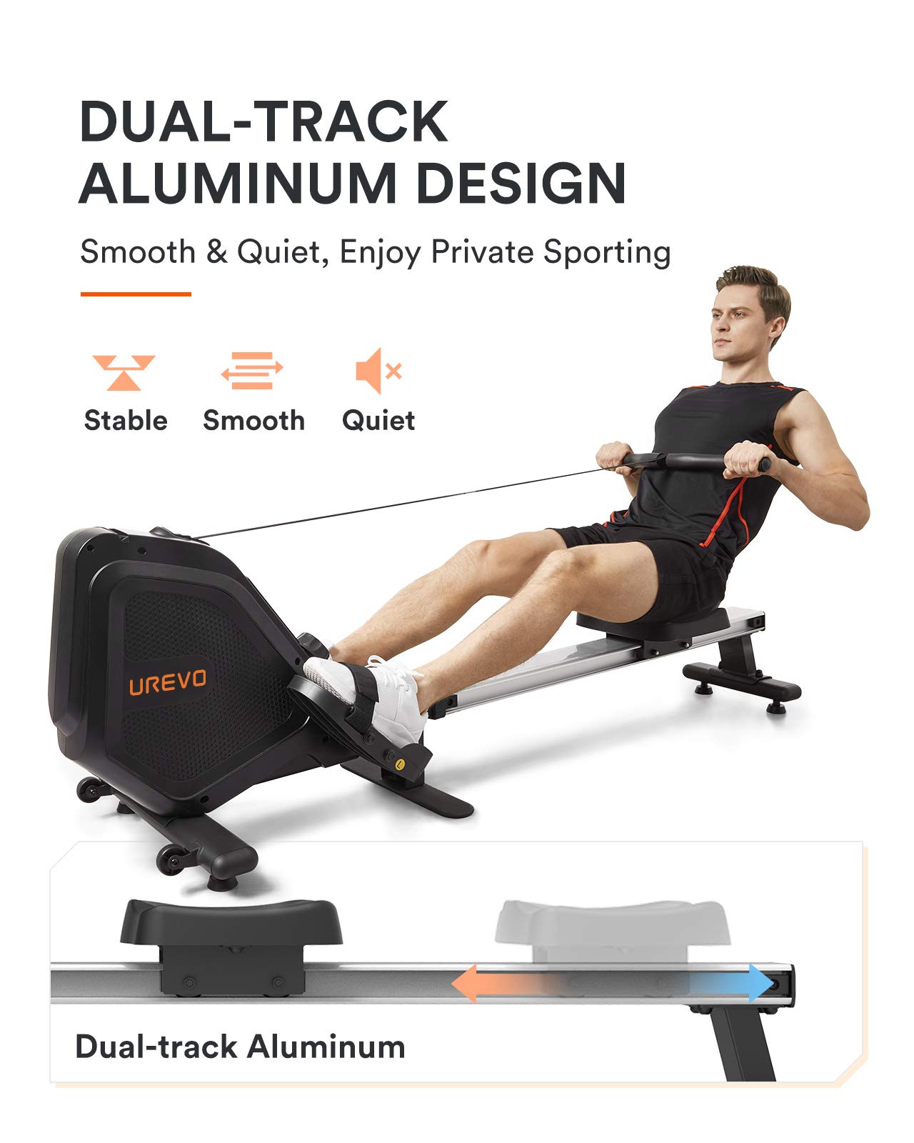 UREVO Foldable Rowing Machine Rower,Magnetic Row Machine Folding Exercise Rower with Aluminum Rail, LCD Monitor,8 Level Adjustable Resistance,330 lb Weight Capacity