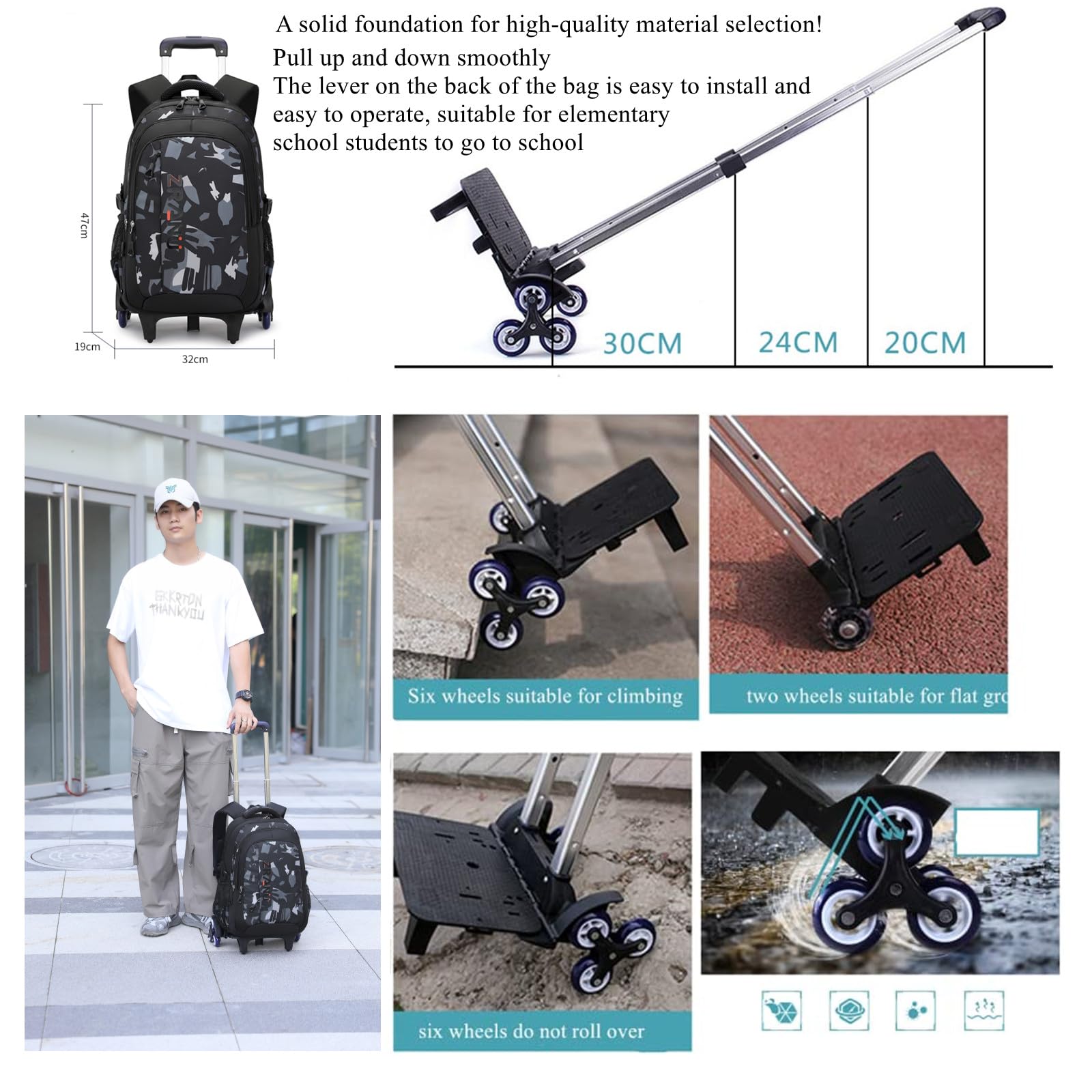 VIDOSCLA Space Elementary Teens Rolling Backpack Kids Boys Luggage with Wheels Trolly BookBag for School-2 Wheels