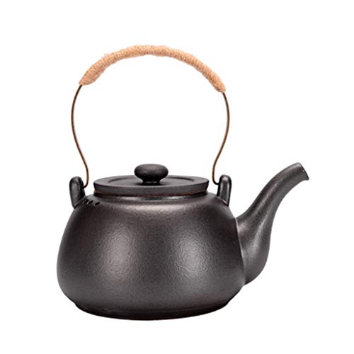 ZNZN Ceramic Kettle Black Kettle Retro Chinese Style Large-Capacity Stove Teapot with Rope Design Handle (900ml, 30.4oz) Multifunctional Water Kettle
