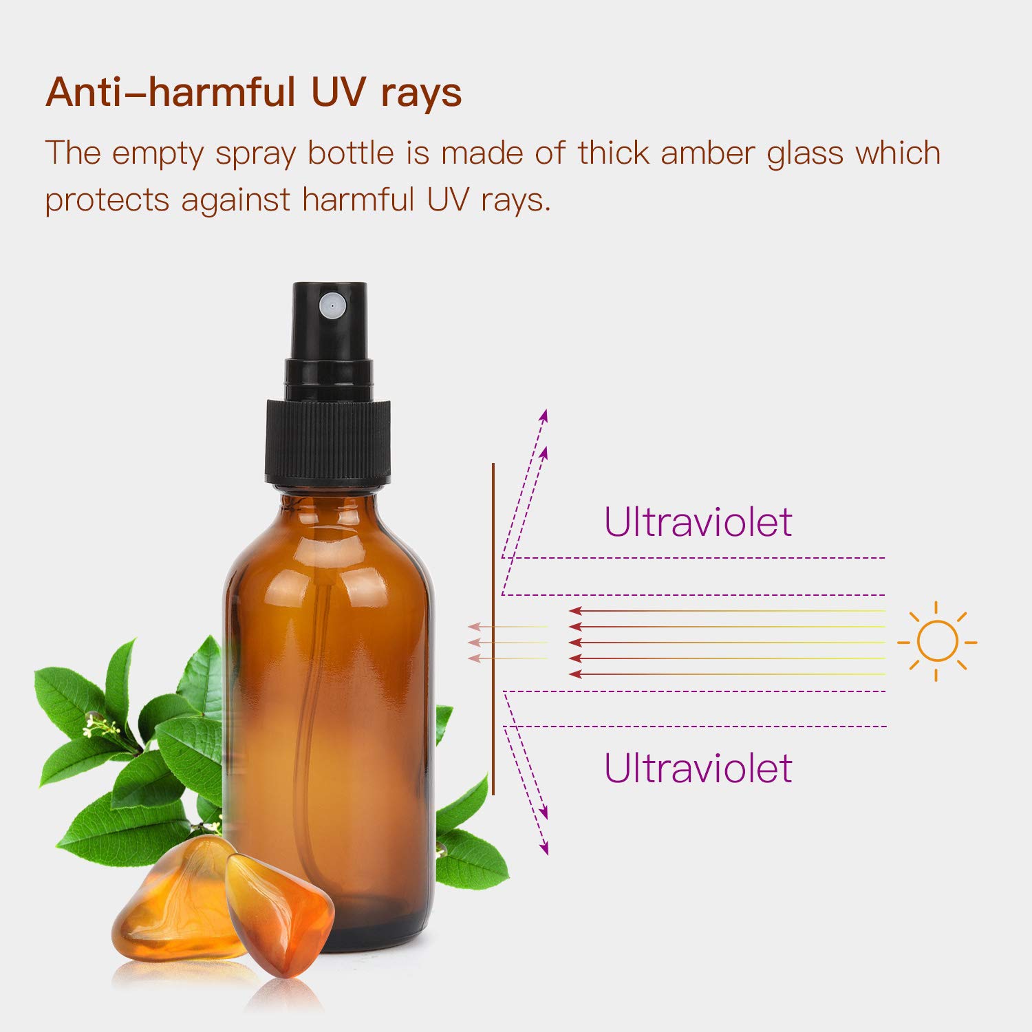 ULG 2oz Amber Glass Spray Bottles 16 Pack Small Fine Mist Sprayer Empty Refillable Essential Oils Perfume Cologne Atomizer for Outside Travel, DIY Labels Included