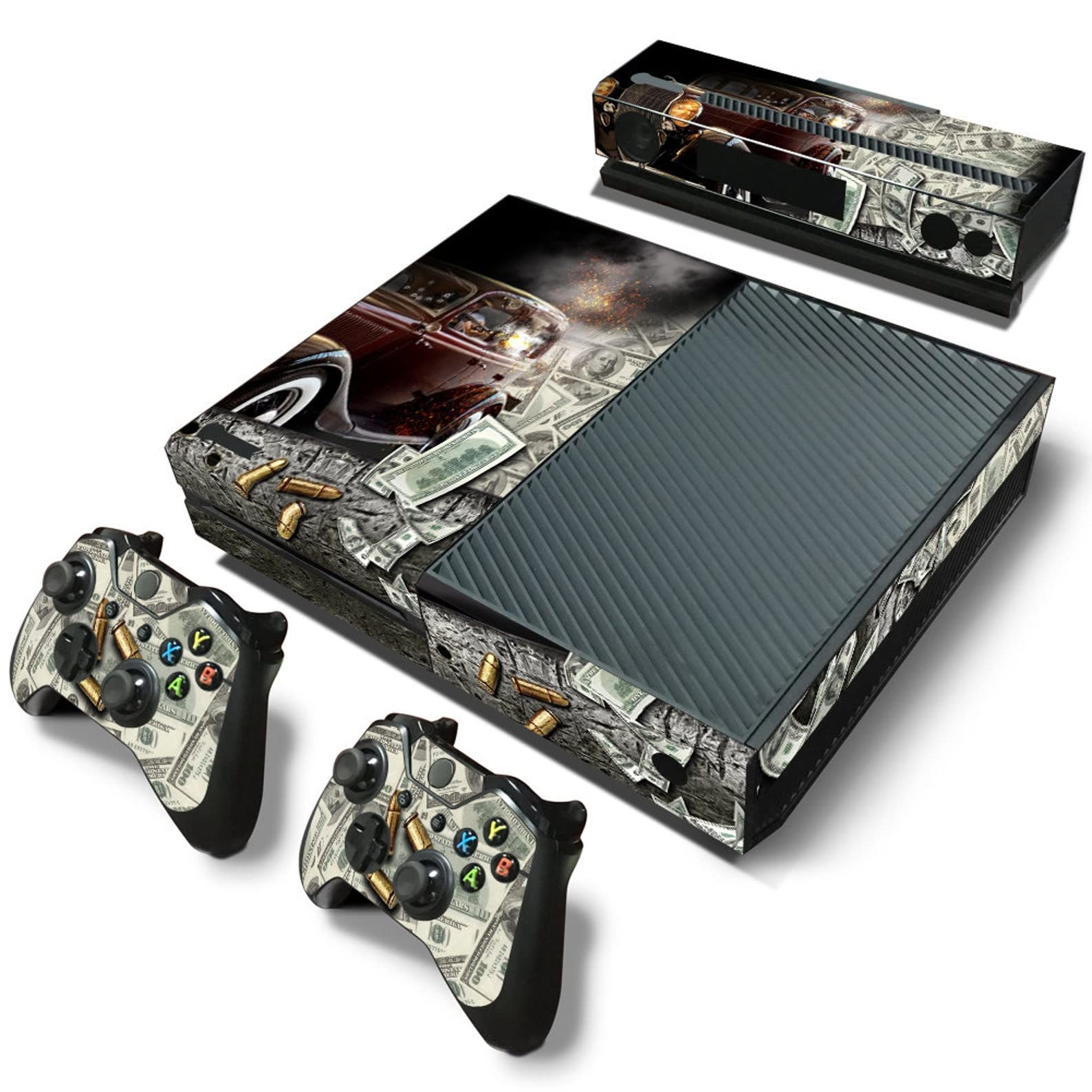 X1 Skin Decal Sticker Gangster Mafia Money Cash Robbery Bandit Gun Bank Desperado Goon Custom Design + 2 Controller & Kinect Skins Set
