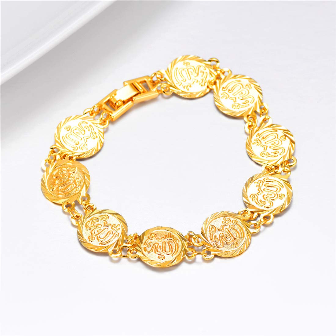 U7 Allah Bracelet for Women|Platinum Plated 13mm Link Coin Charm Bracelet Bangle 7.5 Inch, Gift for Mother Daugther