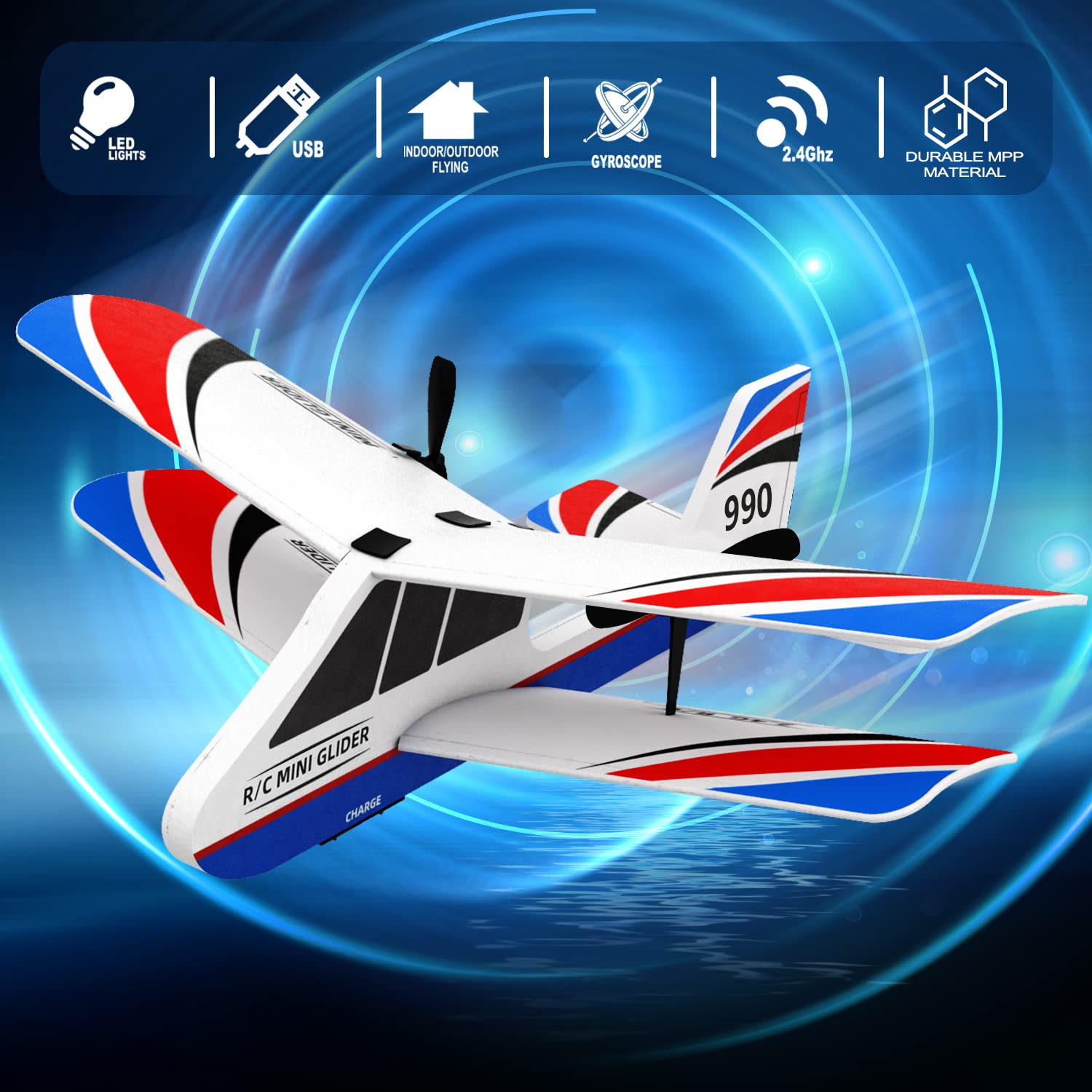 USHINING RC Planes for Kids, Remote Control Airplanes Indoor Outdoor 2.4GHz with Gyro DIY Easy to Fly RC Airplane with LED Light MPP RC Glider for Kids Beginners (White)