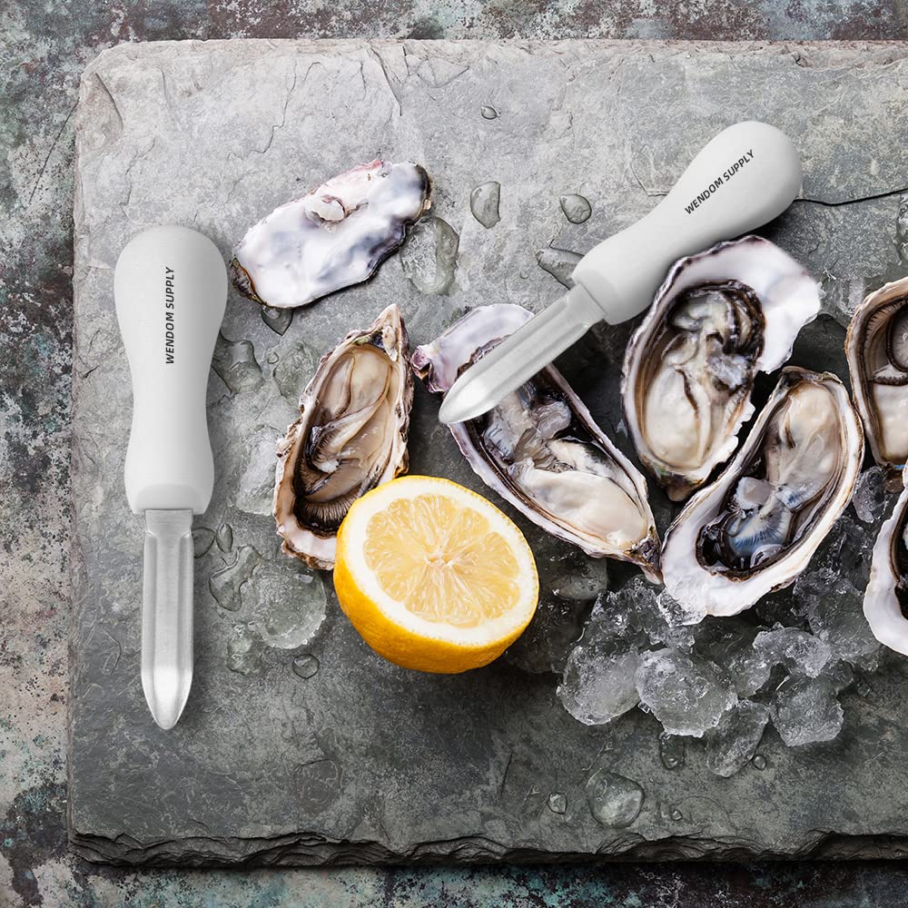 WENDOM Oyster Knife White Oyster Shucker with Anti-slip Handle New Haven Style for Working Stainless Steel Oyster Shucking Knife 12Pack