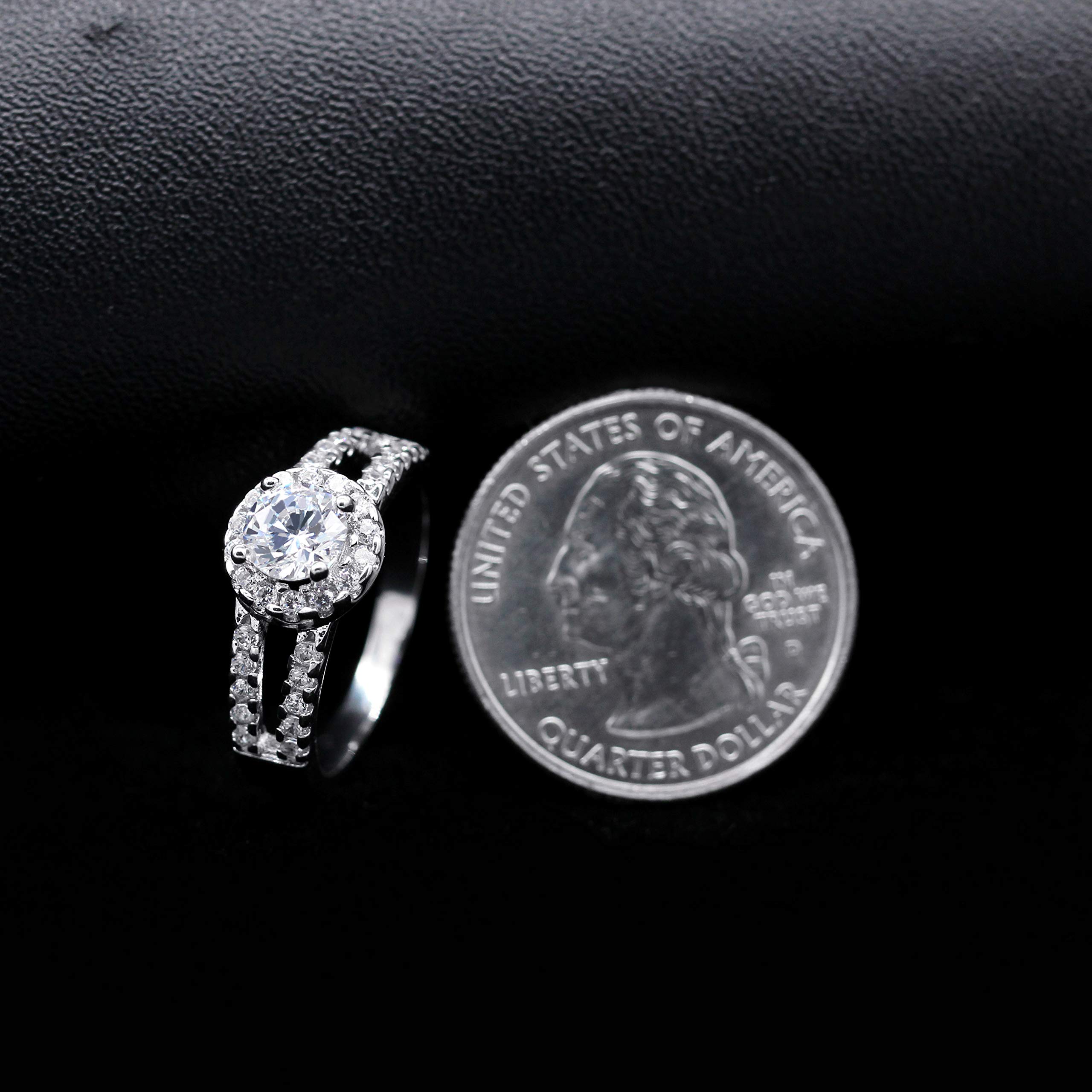 Uloveido Round Cut Solitaire Synthetic Diamond Rings White Gold Plated Split Shank Engagement Wedding Promise Jewelry (Size 9) J510