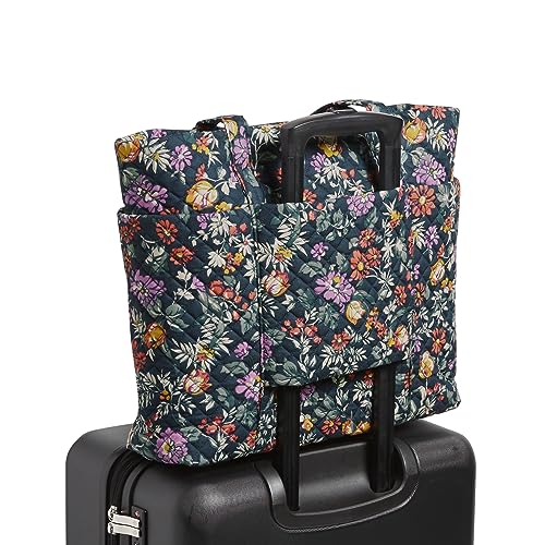 Vera Bradley Women's Cotton Deluxe Vera Tote Bag, Fresh-Cut Floral Green, One Size