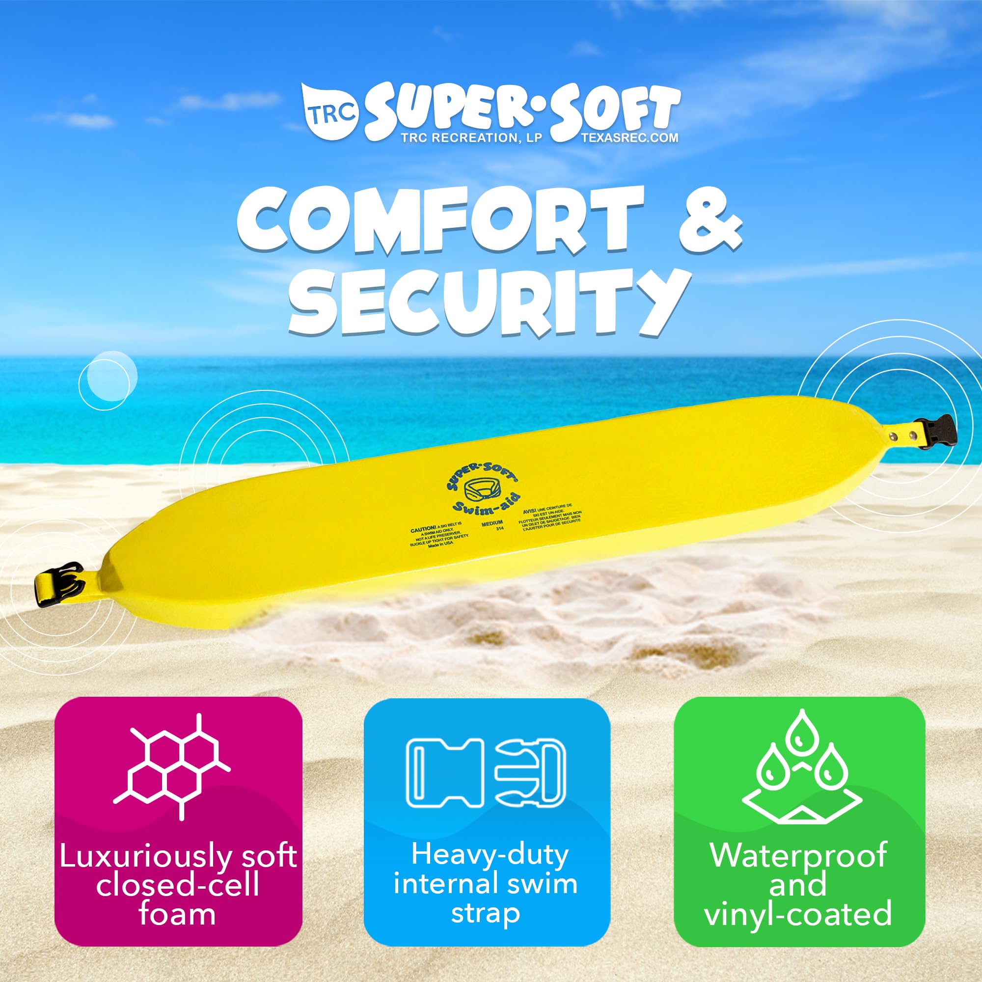TRC Recreation Super Soft Size XL Promotional Waist Flotation Swim Belt for Adults, Foam Pool Float for Boat and Swimming Accessories, Yellow